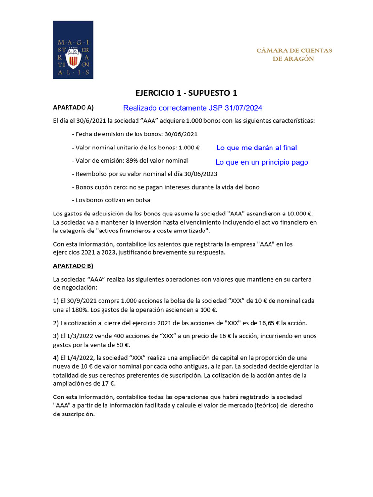Contabilización de Bonos y Acciones en AAA | PDF | Compartir (Finanzas ...