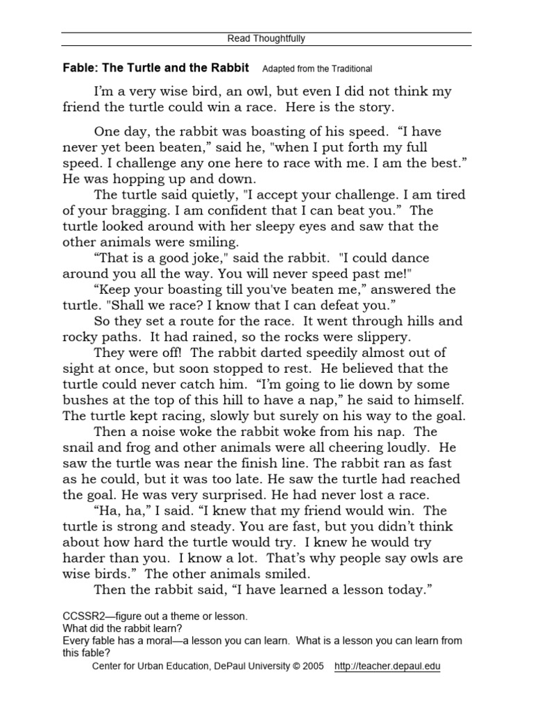 The Turtle and the Rabbit Fable | PDF | Religion & Spirituality | Poetry