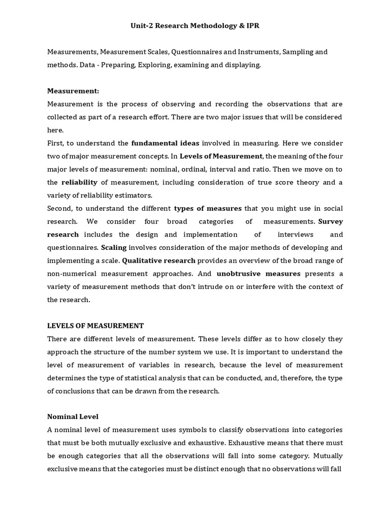 Unit 2 Research Methods Ipr | PDF | Sampling (Statistics) | Level Of ...