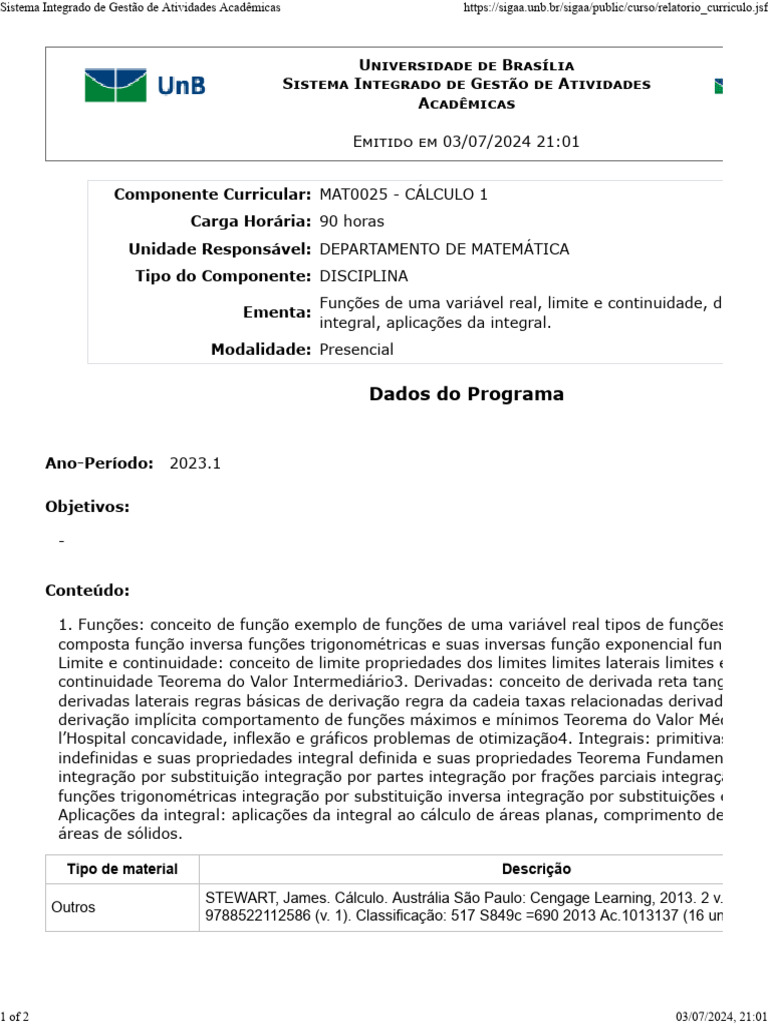 CÁLCULO 1 ementa | PDF