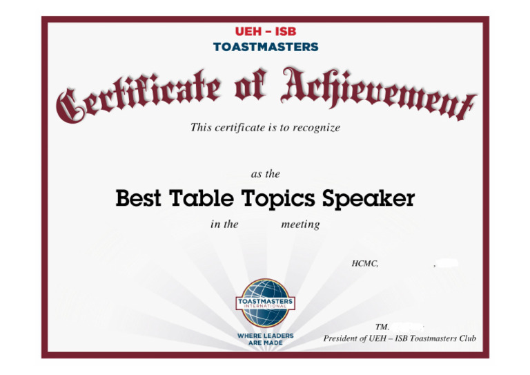 Best Table Topics Speaker | PDF