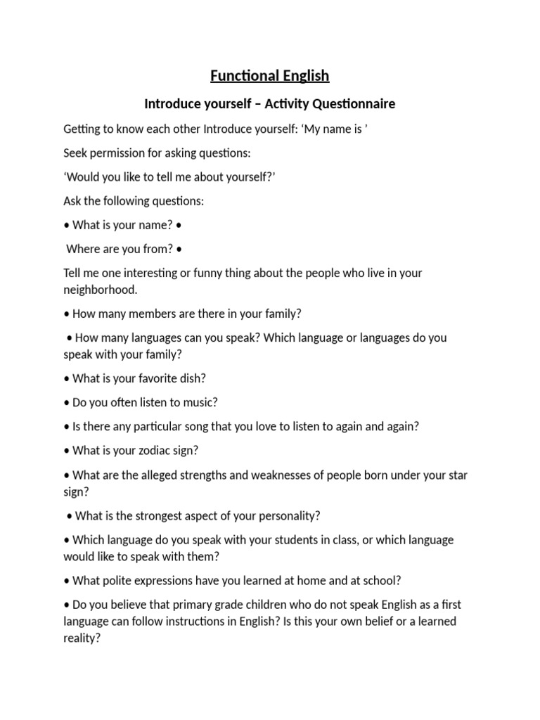 Functional English Activity 1 | PDF