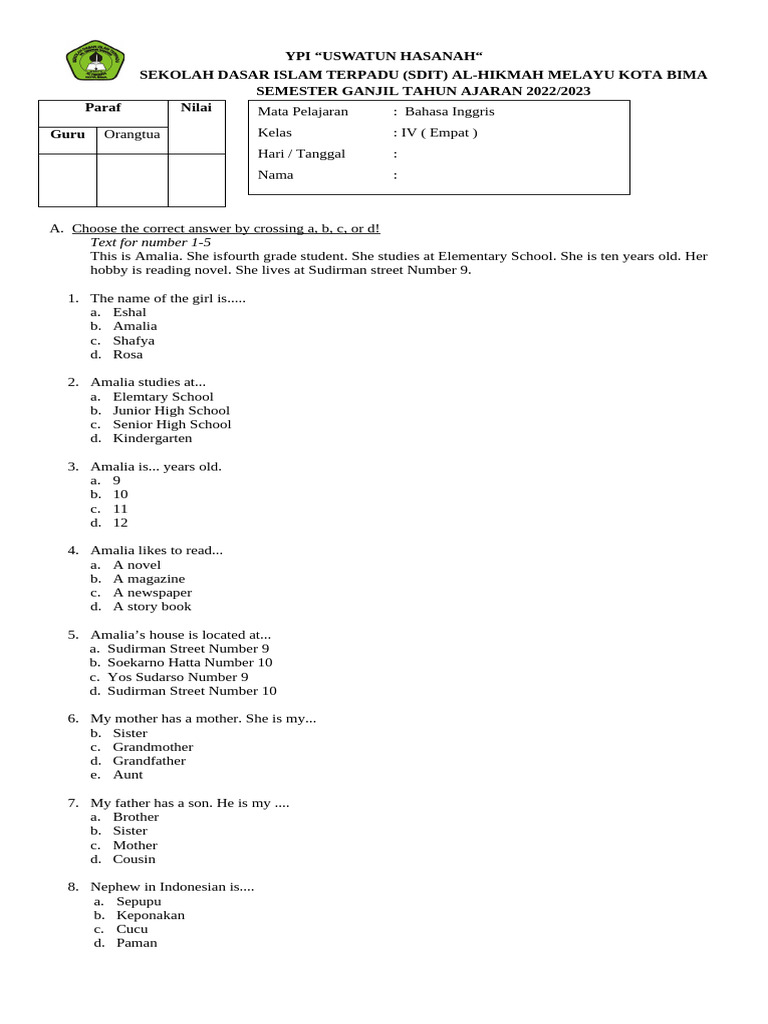 UAS SEMESTER 1 Kelas IV | PDF