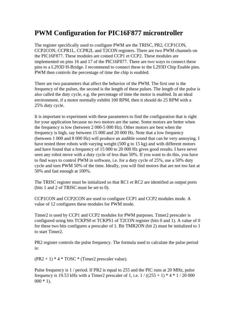 PWM Configuration For PIC16F877 Microntroller | PDF