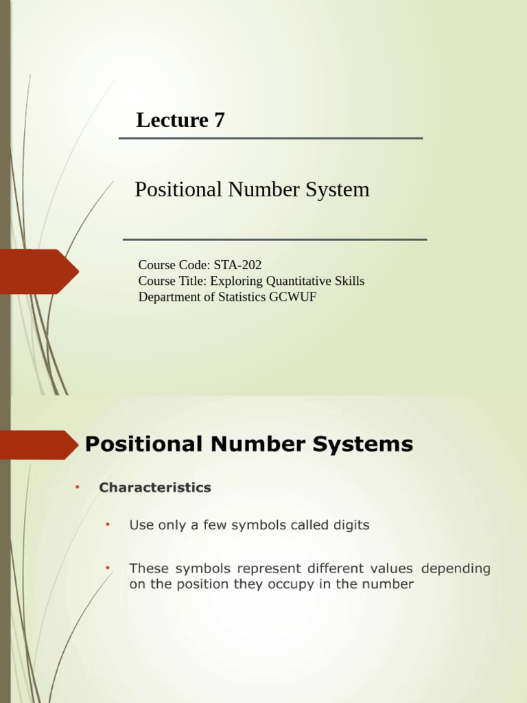 Lecture 7 (Positional Number System) | PDF
