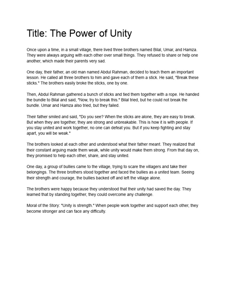 Unity is Strength: A Moral Tale | PDF | Social Science | Home & Garden