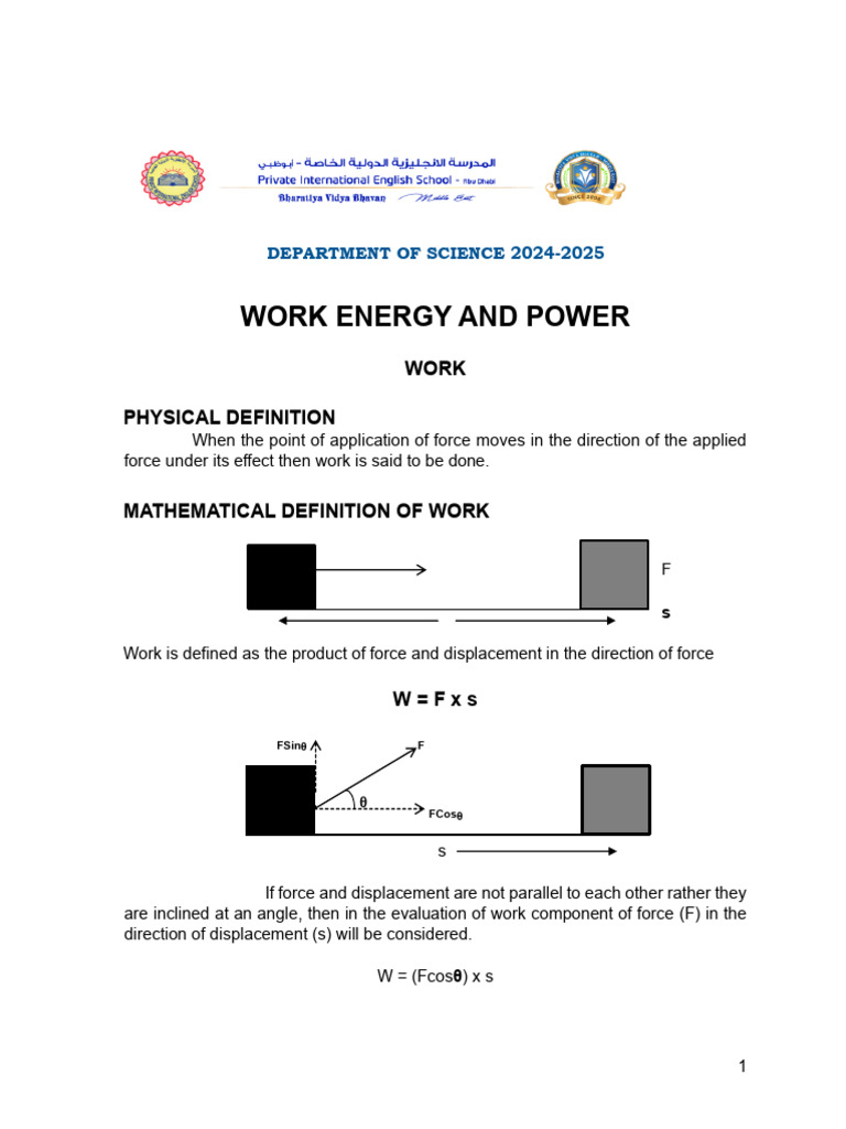 Work, Energy and Power Reading Material | PDF