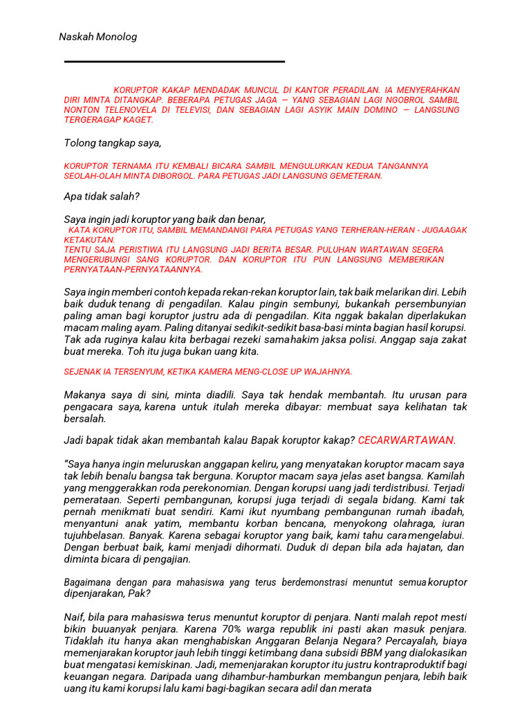 (M. Renaldi) NASKAH MONOLOG "Koruptor Budiman" | PDF