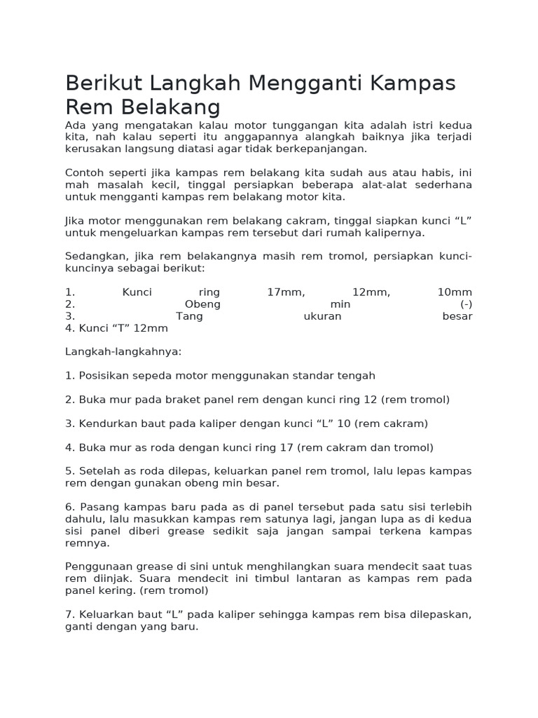 Berikut Langkah Mengganti Kampas Rem Belakang | PDF