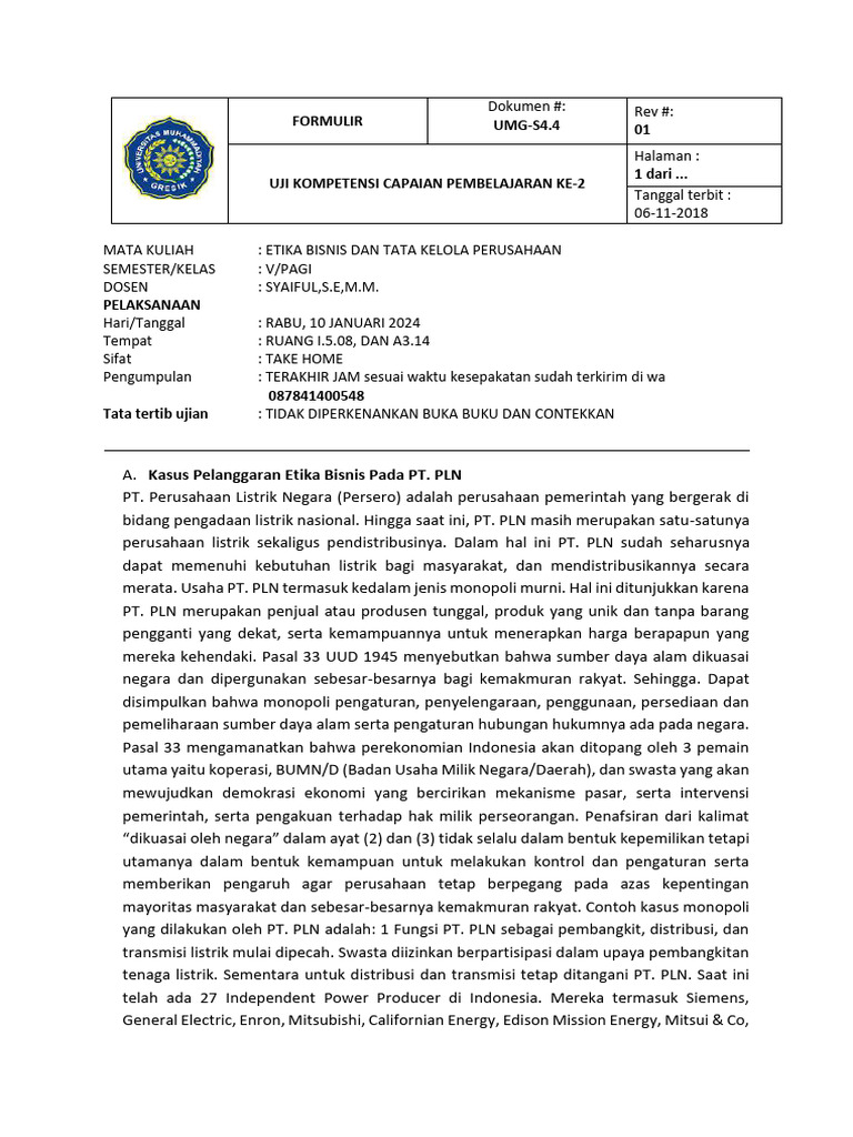 UAS ETIKA BISNIS 2024 | PDF