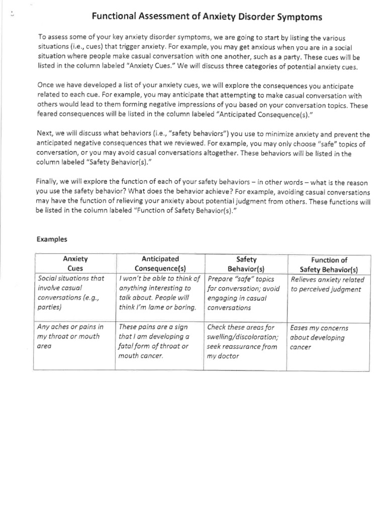 Functional Assessment of Anxiety Disorder Symptoms | PDF