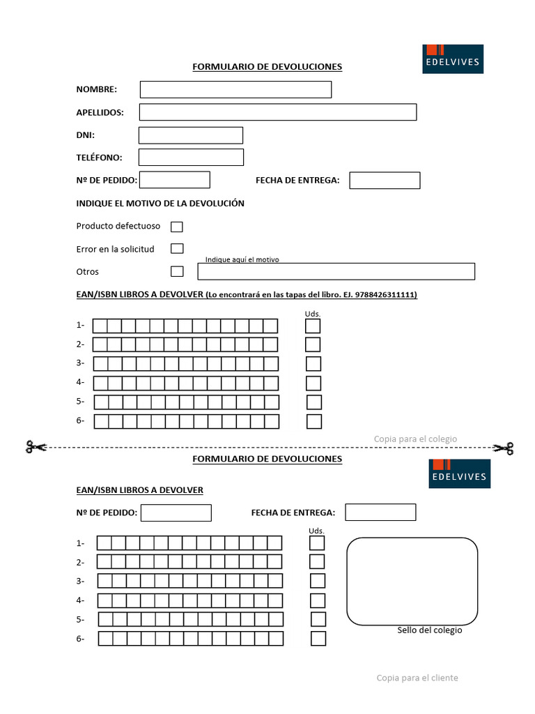 Formulario Devolucion | PDF