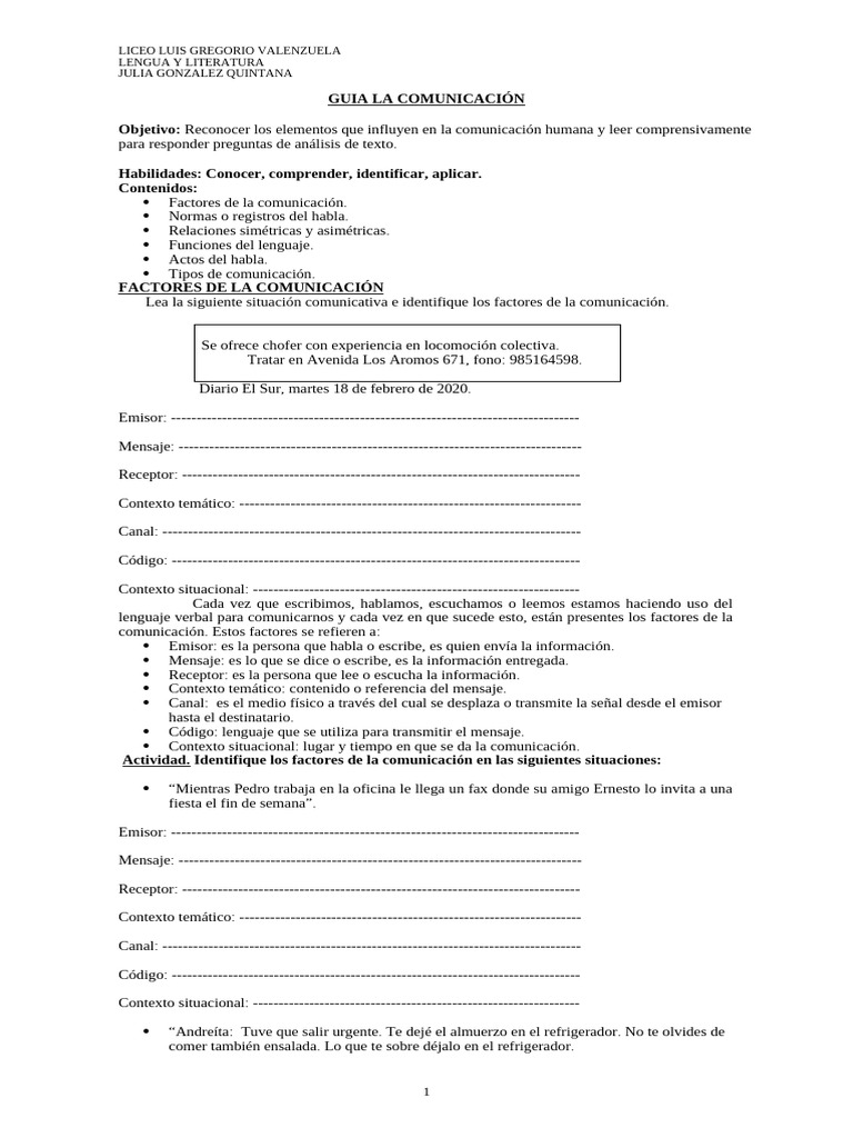 GUÍA DE APRENDIZAJE N°1 PRIMERO | PDF