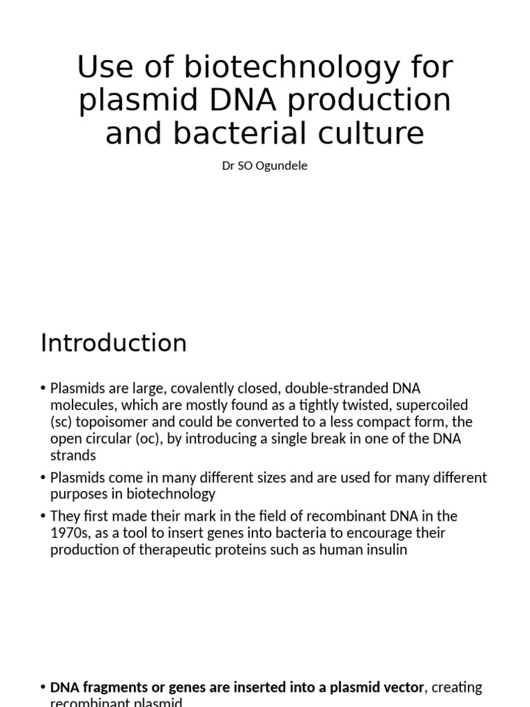 Use of Biotechnology For Plasmid DNA Production | PDF