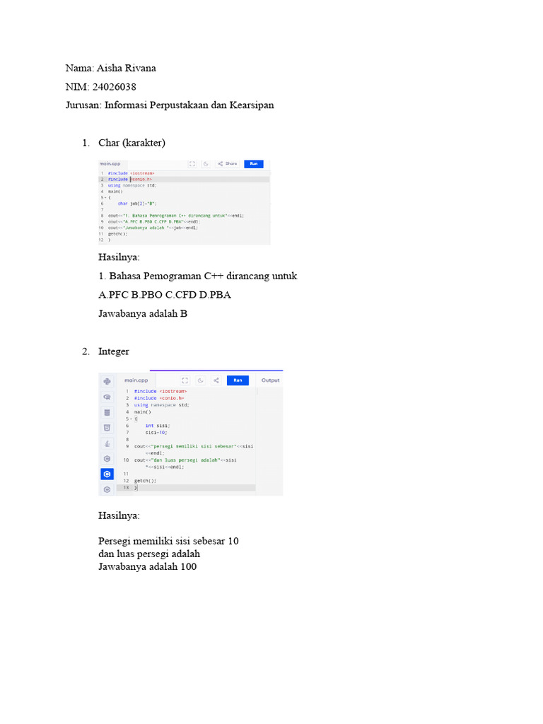 Tugas Pengantar Coding Aisha Rivana | PDF