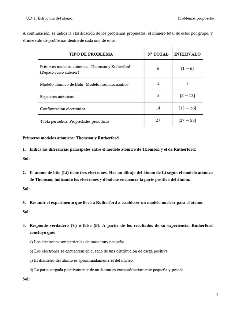 UD-1. Estructura Del Átomo. Ejercicios PROPUESTOS | PDF