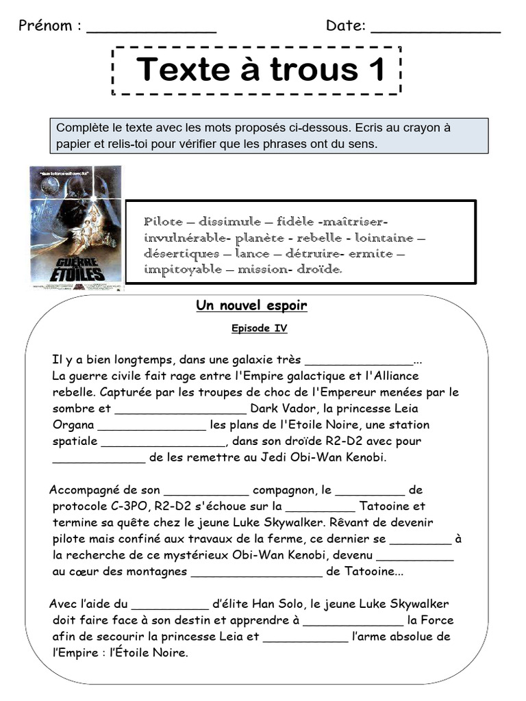 Textes À Trous - Star War | PDF