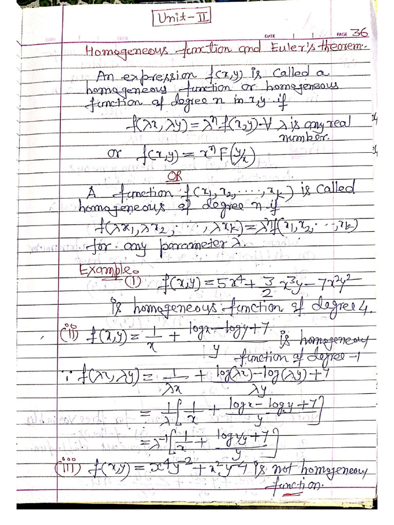 S 1 Homogeneous Function And Eulers Theorm Pdf