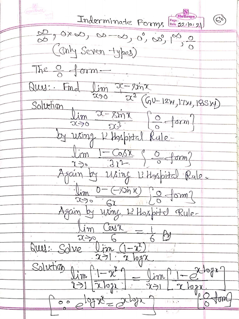 (S 1) Indeterminate Forms (Notes) | PDF