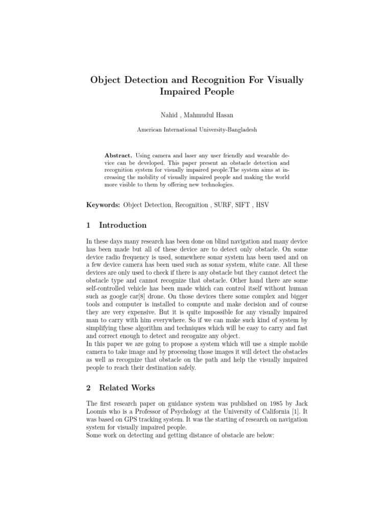 Object Detection and Recognition For Vis | PDF