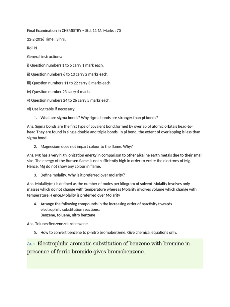 Final Examination in CHEMISTRY | PDF | Chemical Reactions | Periodic Table