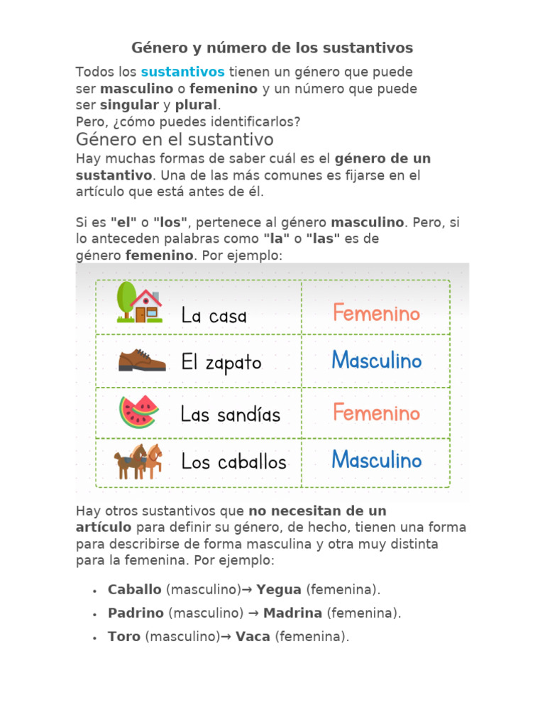 Género y Número de Los Sustantivos | PDF