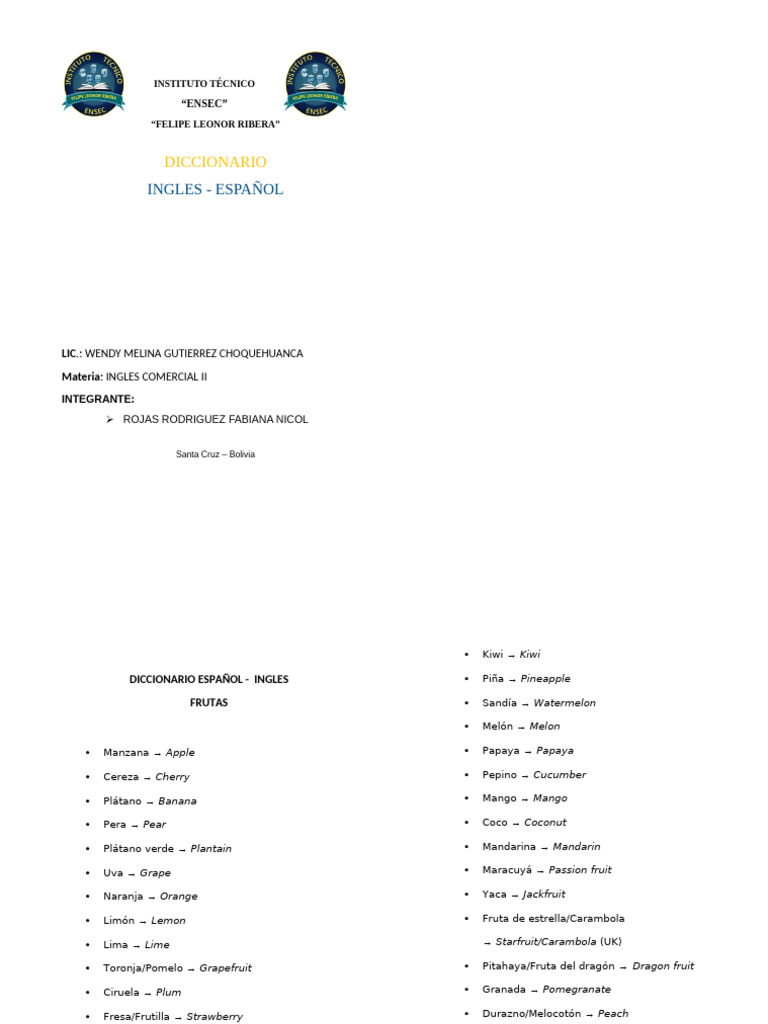 Diccionario Frutas y Verduras | PDF | Fruta | Frutas comestibles