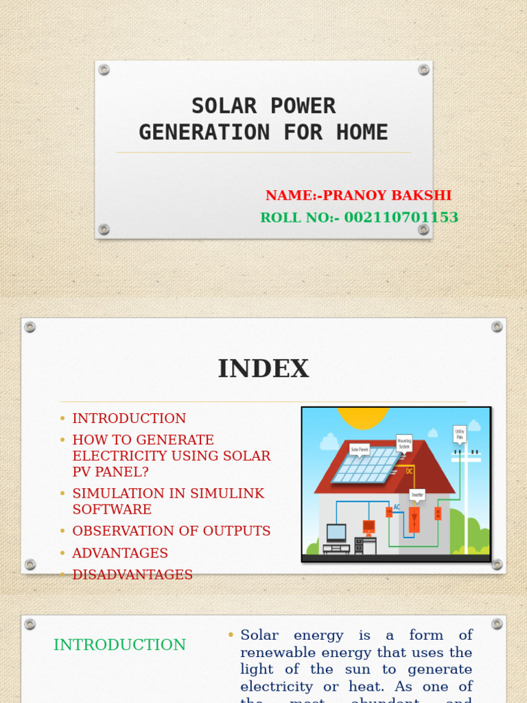 Solar Power Generation For Home | PDF