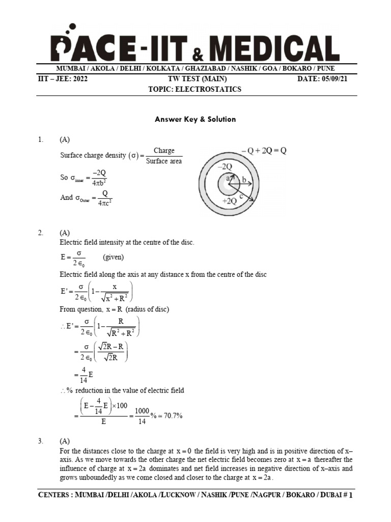 Electrostatics (Main) Solution | PDF