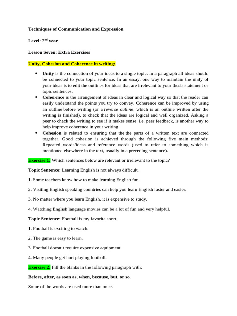 Lesson 7 Paragraph Exercises | PDF