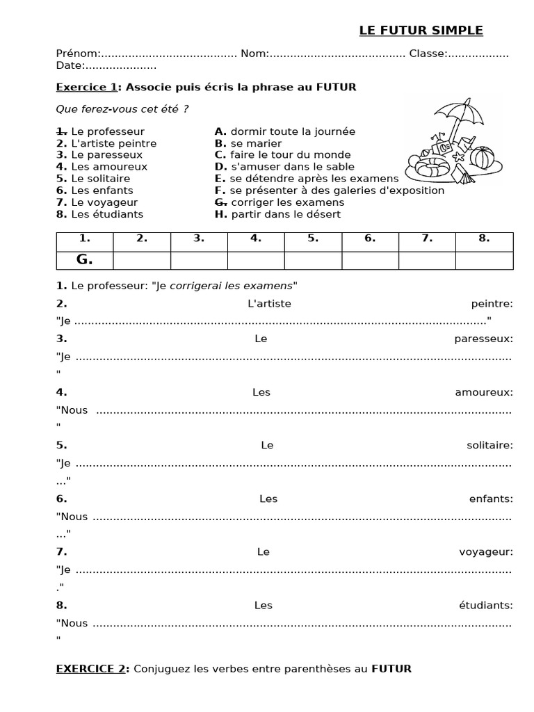 Test Futur Simple Exercice Grammatical Feuille Dexercices - 79971 | PDF