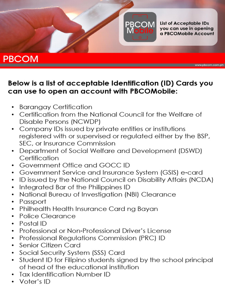 Below Is A List of Acceptable Identification (Id) Cards You Can Use To ...