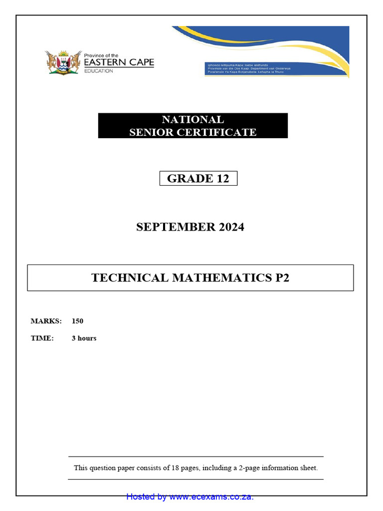 Tech Maths p2 Gr12 QP Sept 2024 - English - Watermark | PDF | Area | Circle