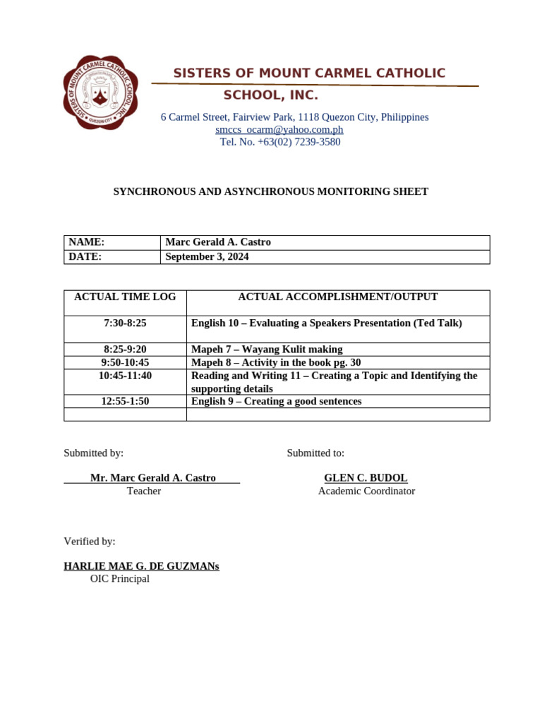 Smccs Monitoring Sheet | PDF
