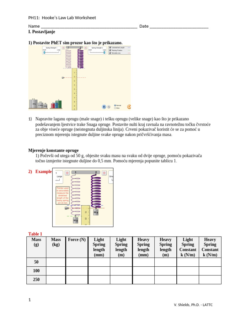 3Hookes Law Lab Worksheet | PDF