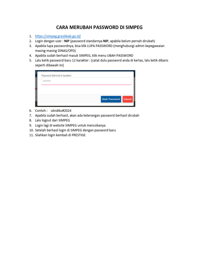 Cara Merubah Password Di Simpeg | PDF