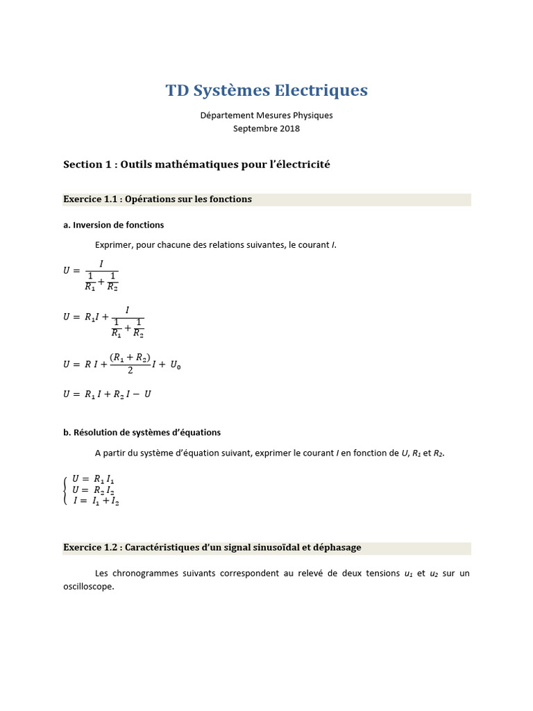 TD - Systèmes Electriques - S1 | PDF