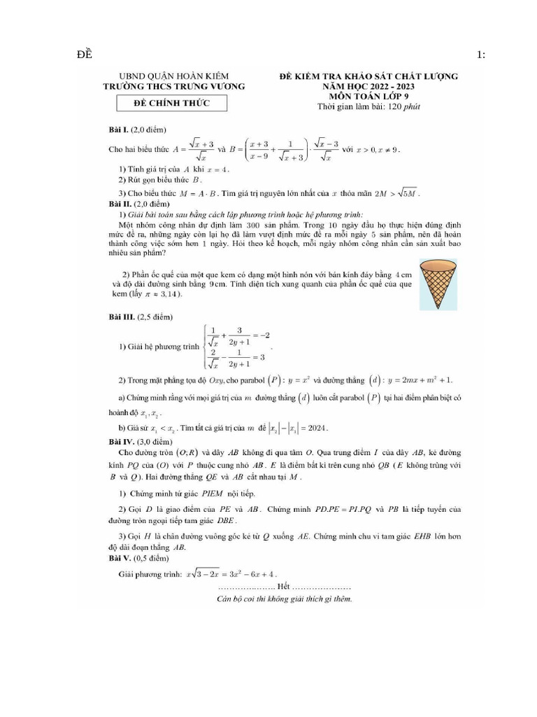 Tap de Thi Toan 9 | PDF