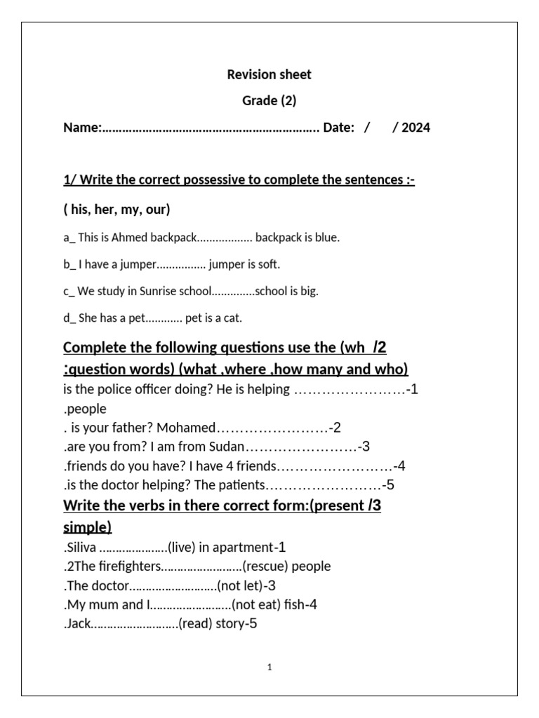 Revision Sheet 2 | PDF