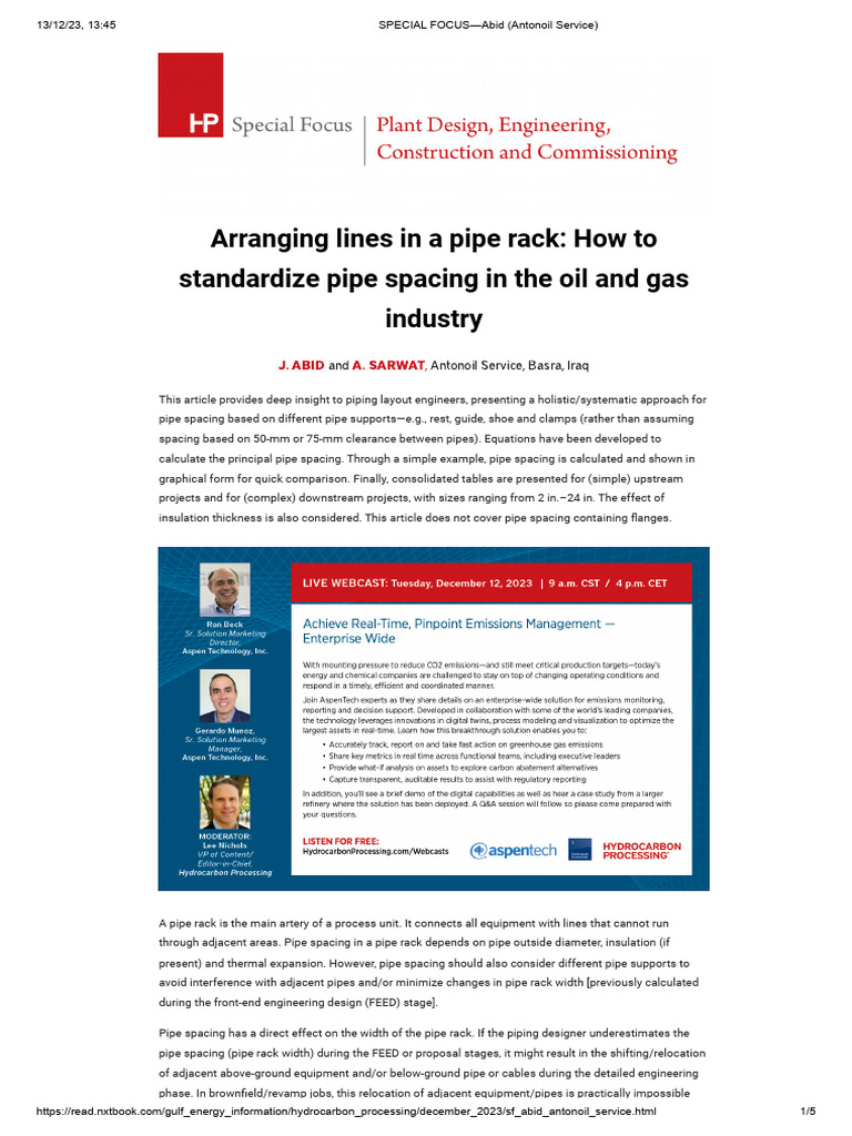 Arranging Lines in A Pipe Rack-Standarize Pipe Spacing | PDF
