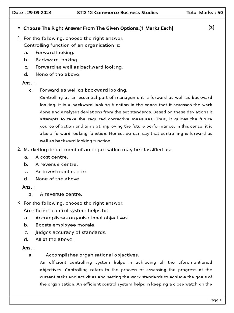 Controlling Revision Sheet - Solution | PDF