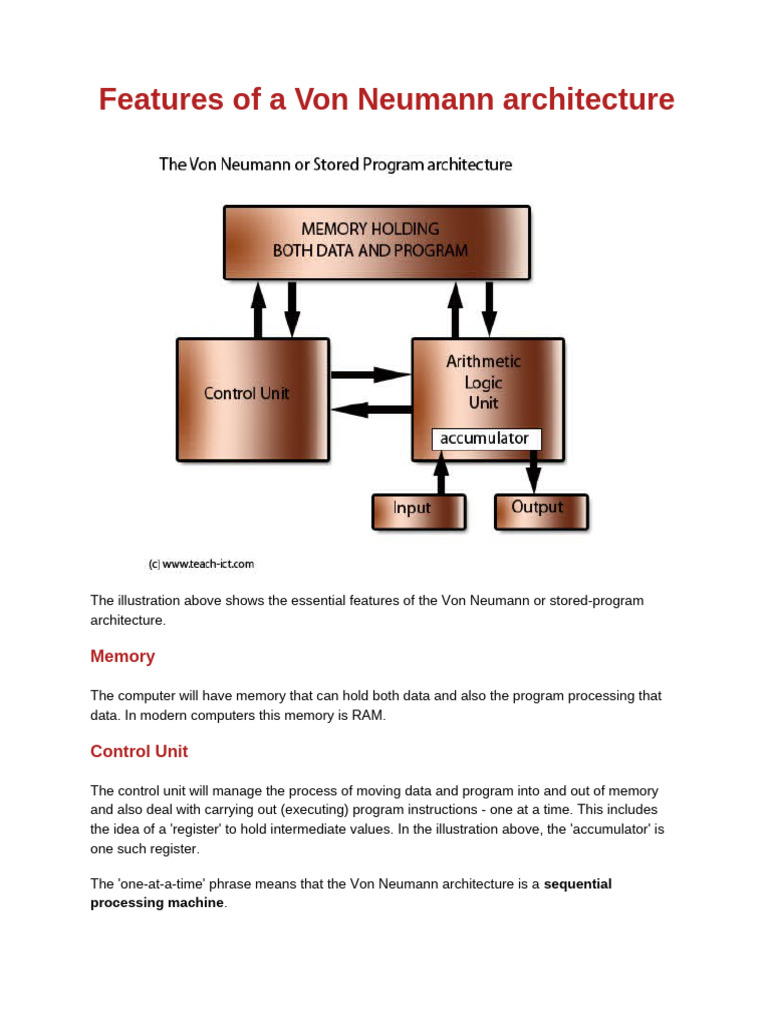 Features of A Von Neumann Architecture | PDF