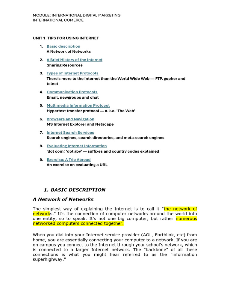 Unit 1 Tips of Using The Internet | PDF