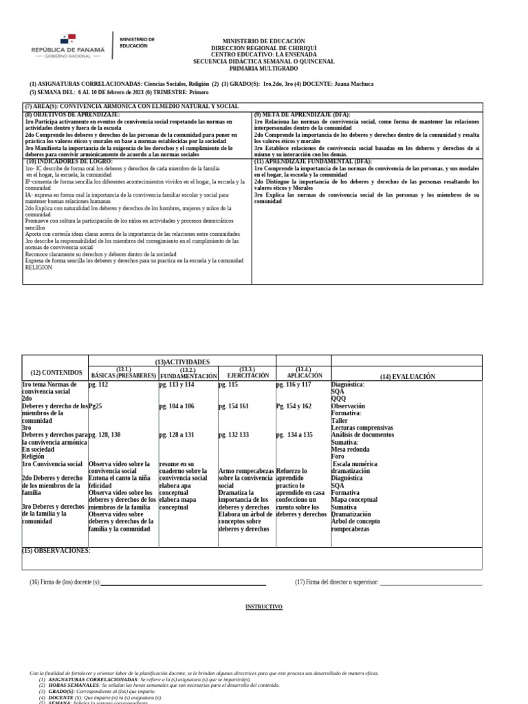 FORMATO DE PLANIFICACIÓN MULTIGRADO EJEMPLIFICADO PROFA ELY 2023 secuencia didactica | PDF