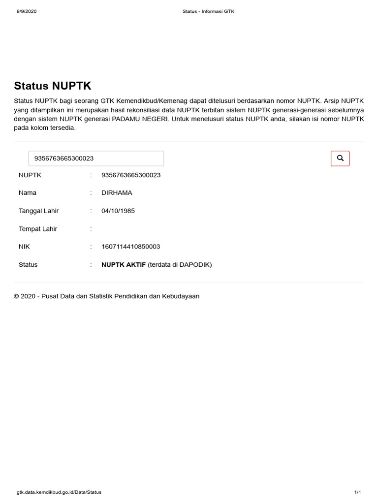 Status - Informasi GTK Yuk Dirhama | PDF