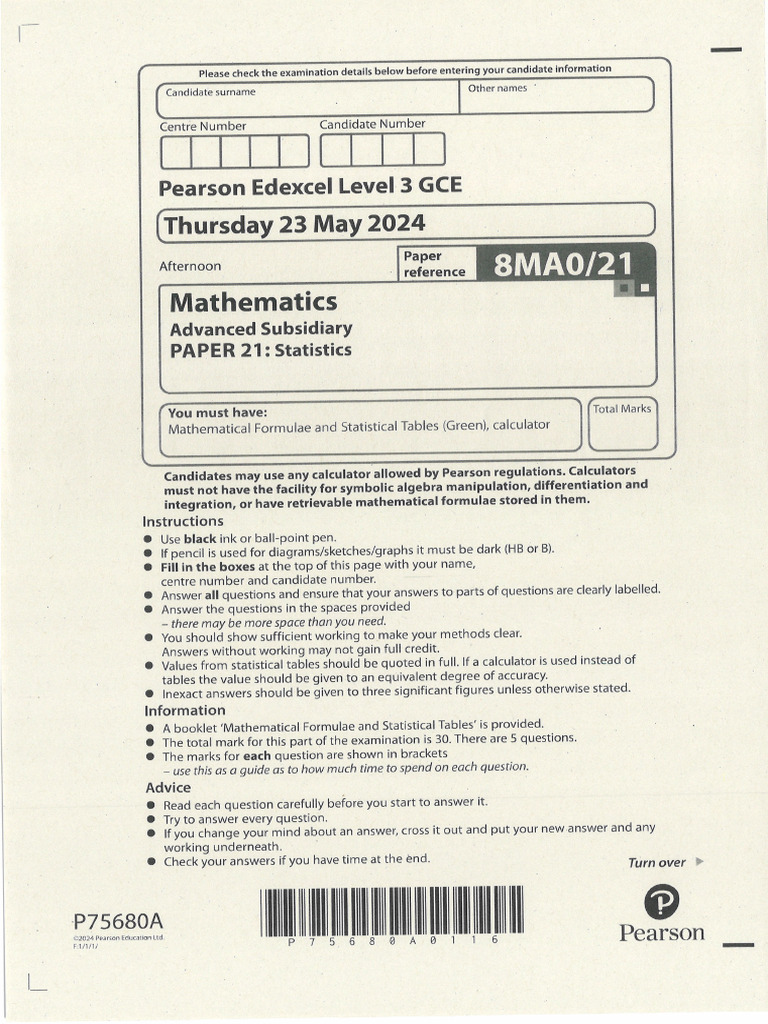 As Statistics MS-worked Solutions | PDF