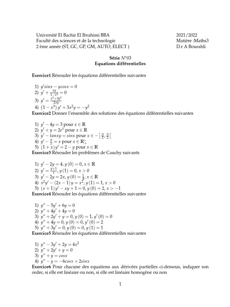 Série N03 Equations Différentielles | PDF