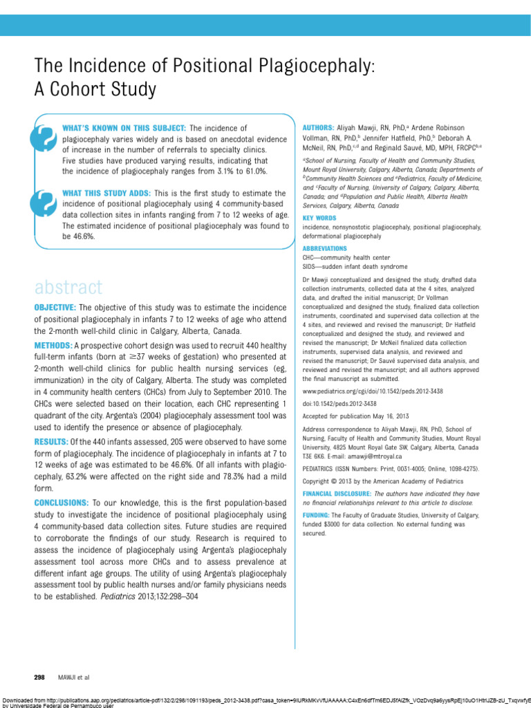 The Incidence of Positional Plagiocephaly | PDF
