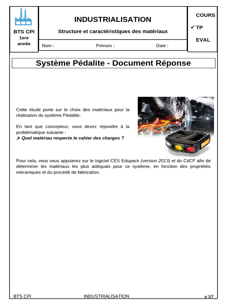 4 - TP Pedalite Doc Reponse Eleve | PDF