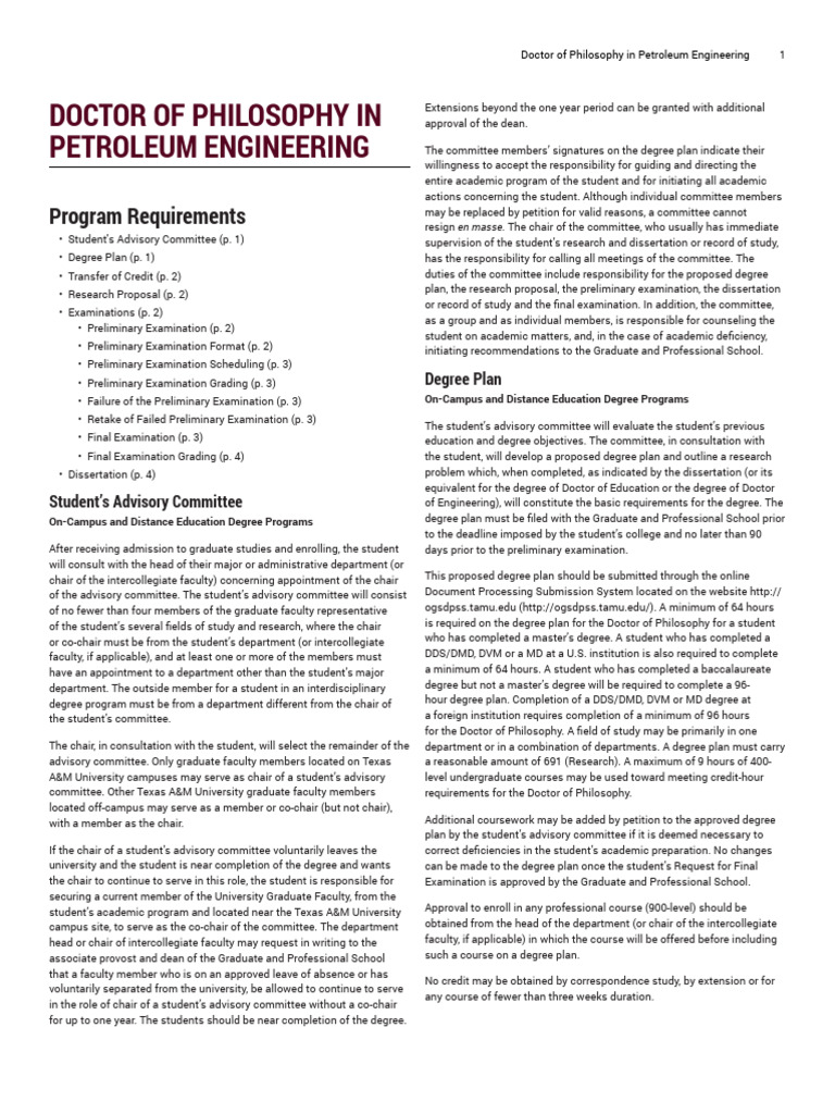 PHD Programrequirementstext | PDF | Thesis | Course Credit